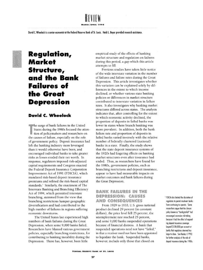 Bank Failures and Regulation in the Depression | PDF | Great Depression ...