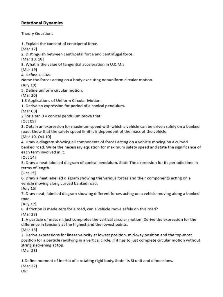 Rotational Dynamics Theory Questions | PDF | Rotation Around A Fixed ...