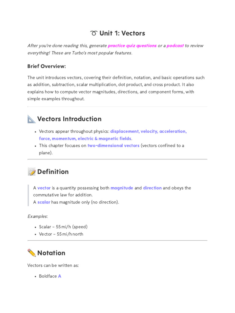 Unit 1_ Vectors | PDF | Euclidean Vector | Mechanics