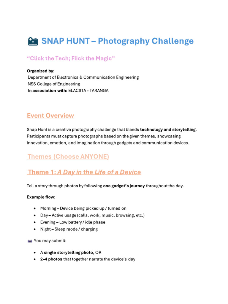 SNAP HUNT Event Guidelines | PDF