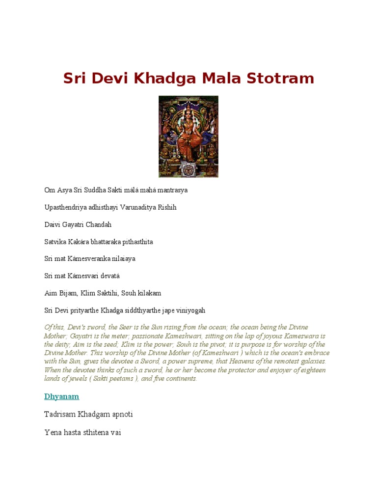 Devi Khadga Mala Stotram Overview | PDF | Devi | Chakra