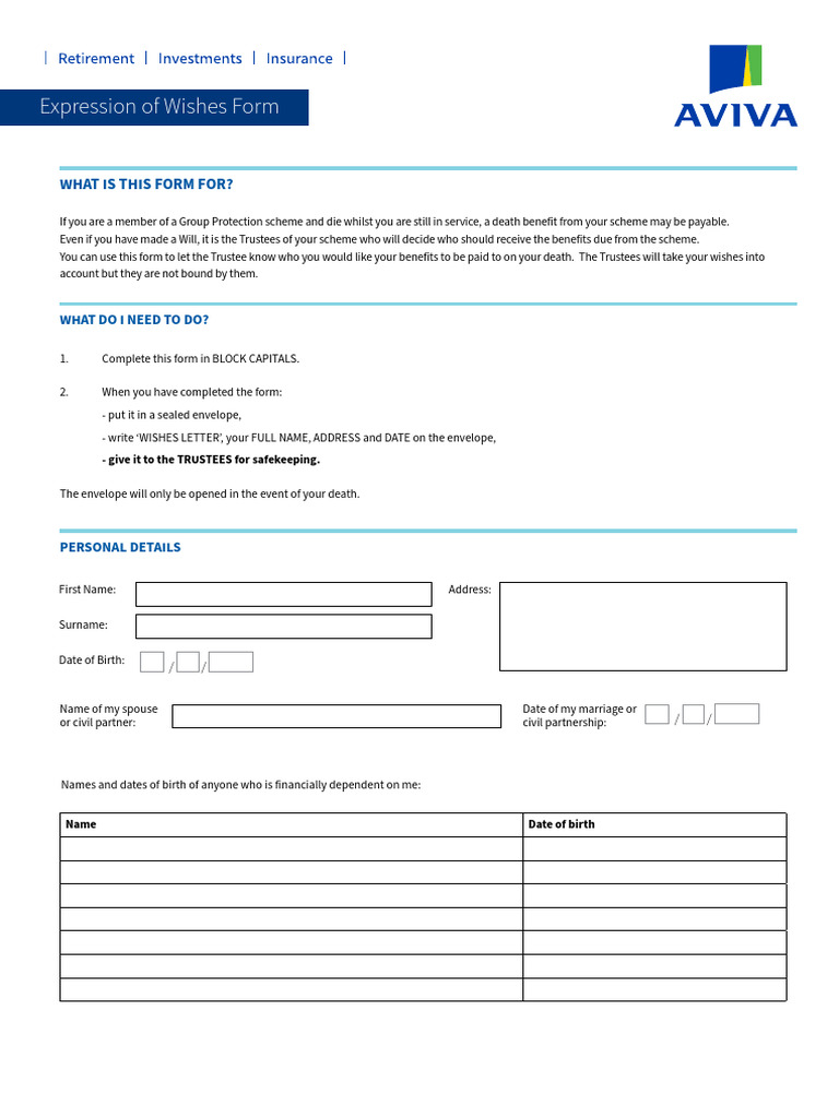 Expression of Wishes for Death Benefits | PDF | Pension | Social ...