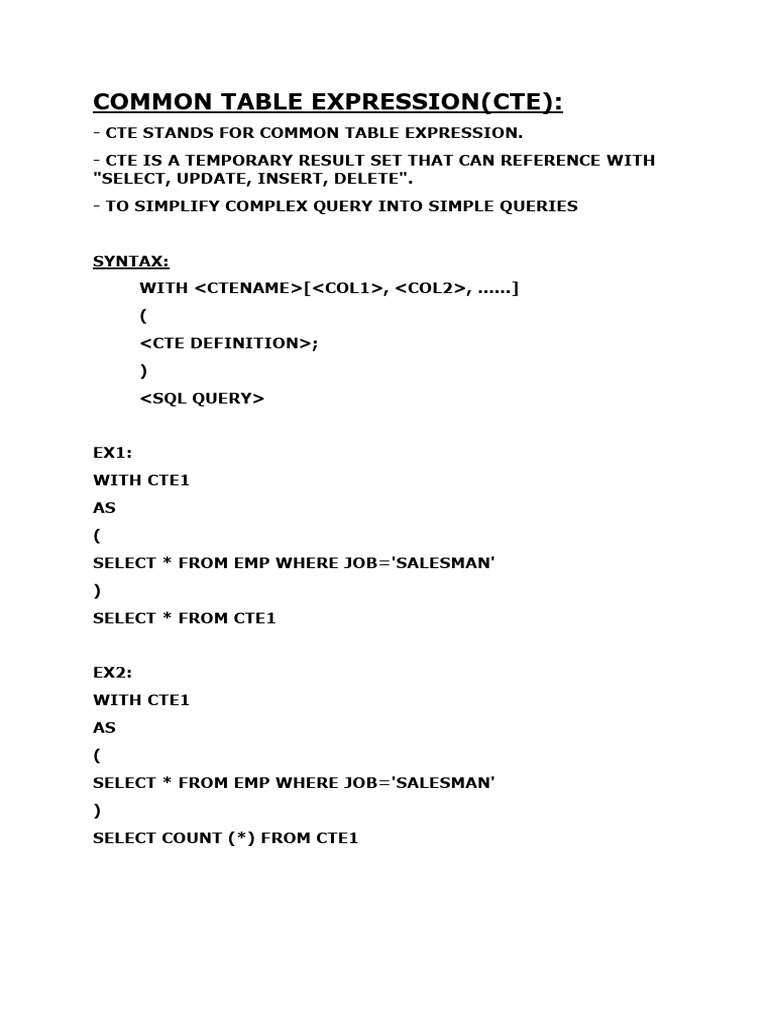Cte(Common Table Expression) and Case Statement | PDF | Computer ...
