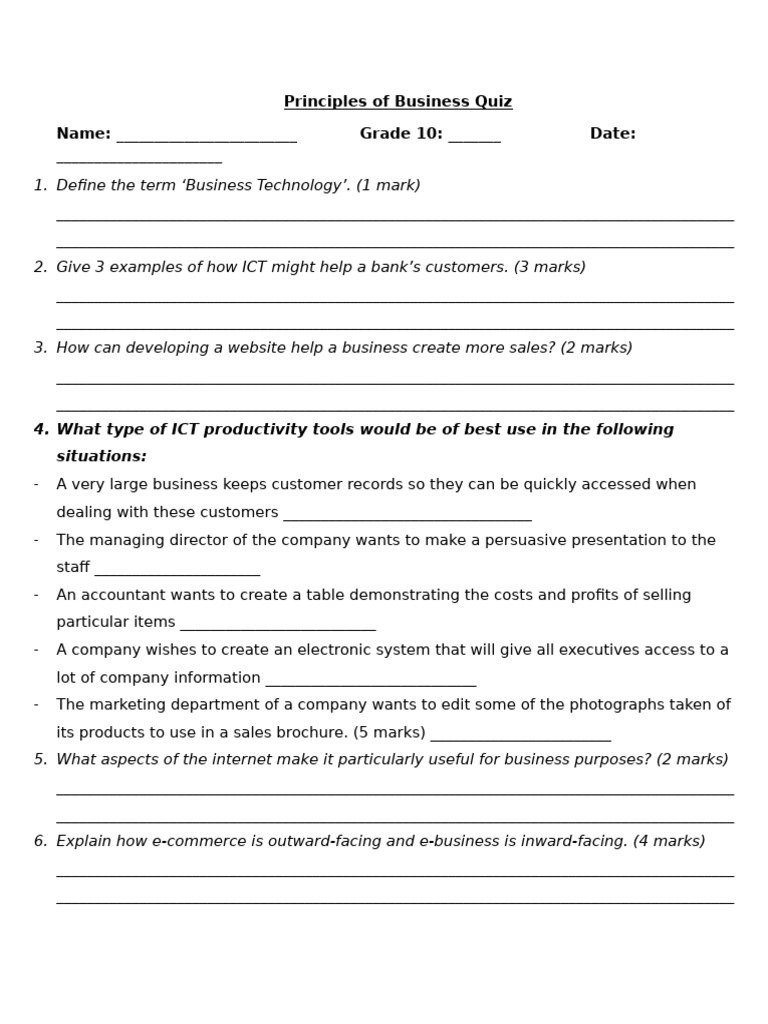 Principles of Business Quiz 4 | PDF | Business