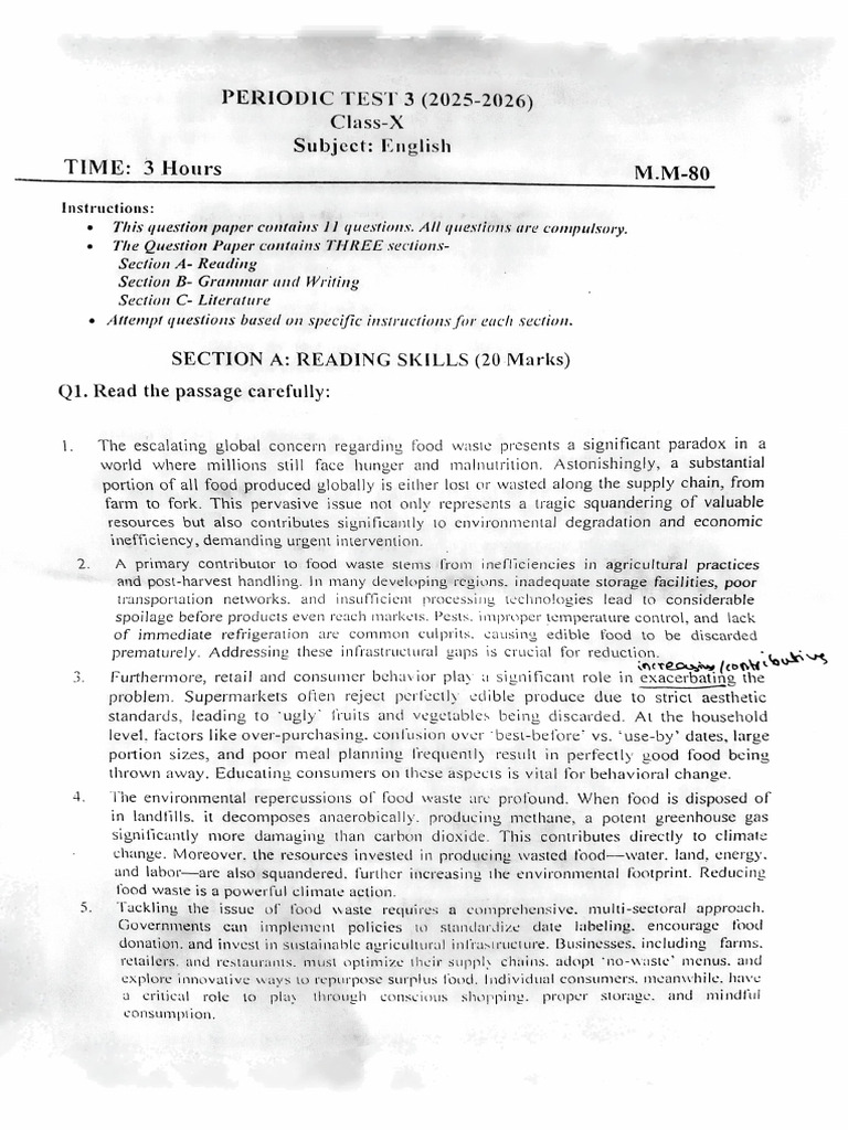 Amity English PT-3 (2025-26) | PDF
