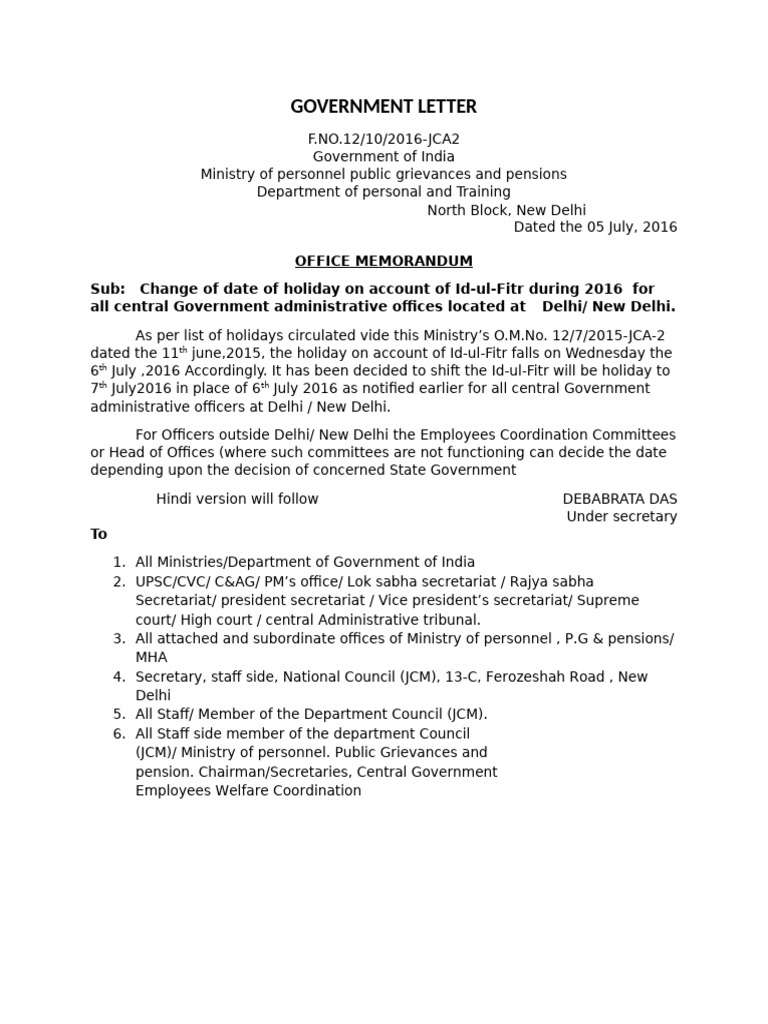 Government Letter | PDF | Government Of India | Government