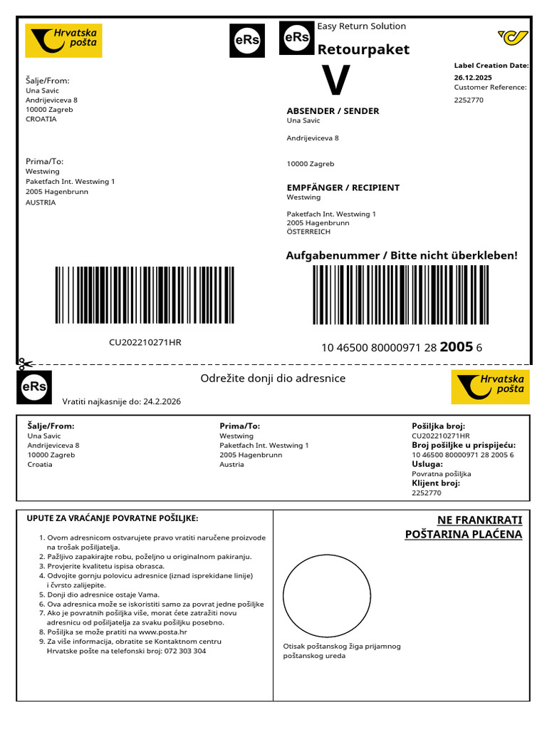 Return Shipment Label | PDF