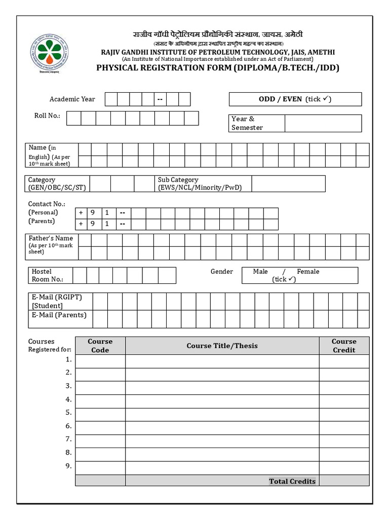 RGIPT Registration Form for Students | PDF | Chess Openings | Chess