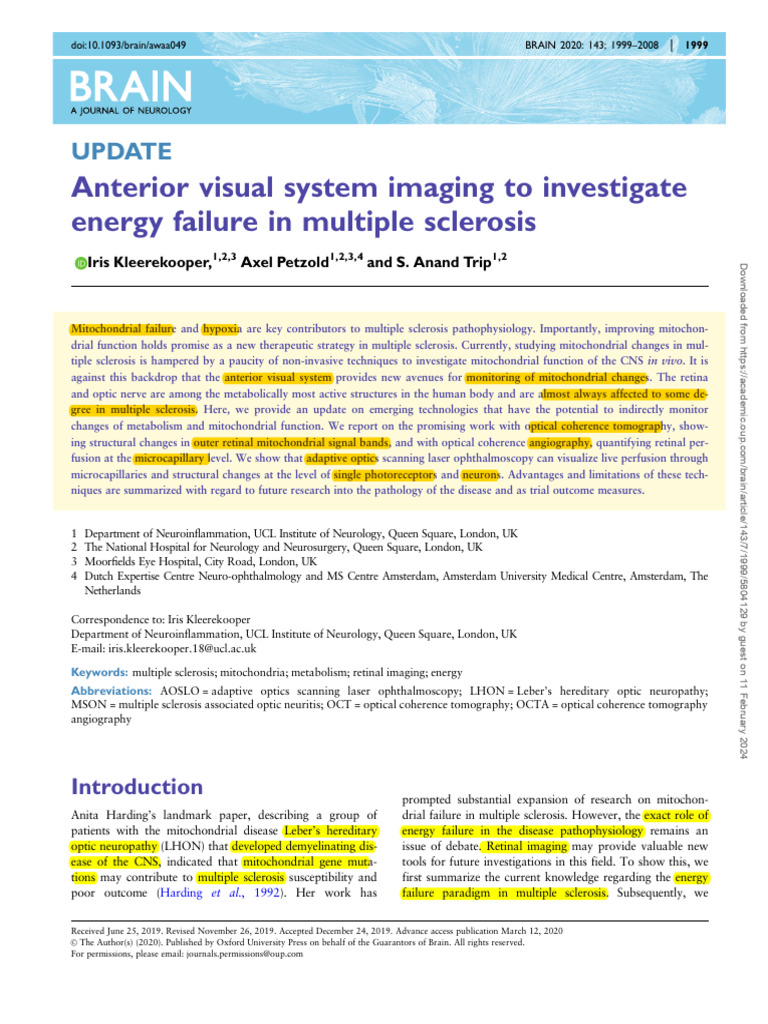 Retinal Imaging in Multiple Sclerosis | PDF | Retina | Mitochondrion