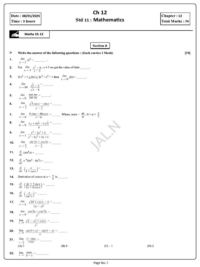 Maths_Ch_12 Limits and Derivaties | PDF | Mathematics | Number Theory