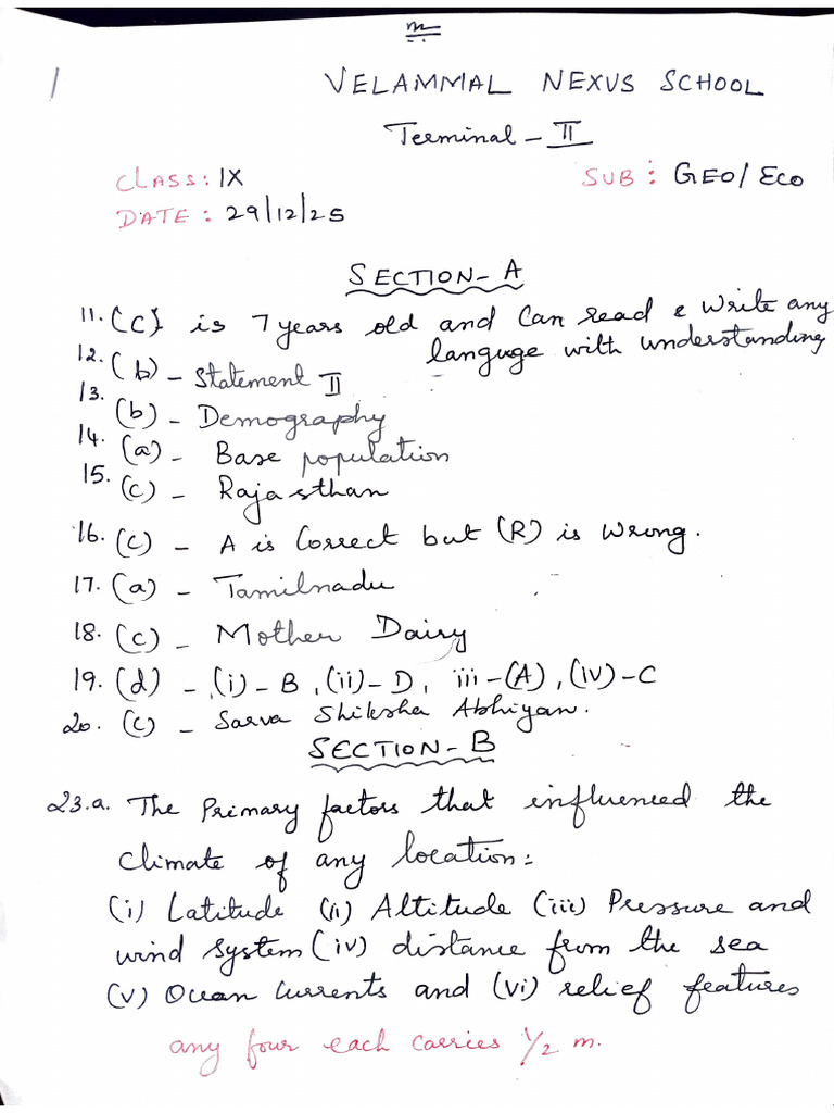 Term Ii_geo&Eco Class Ix Answer Key | PDF