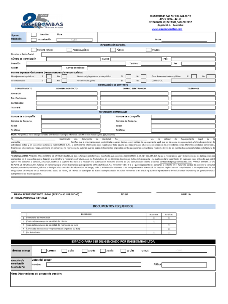 Formulario Datos Clientes Ingebombas | PDF