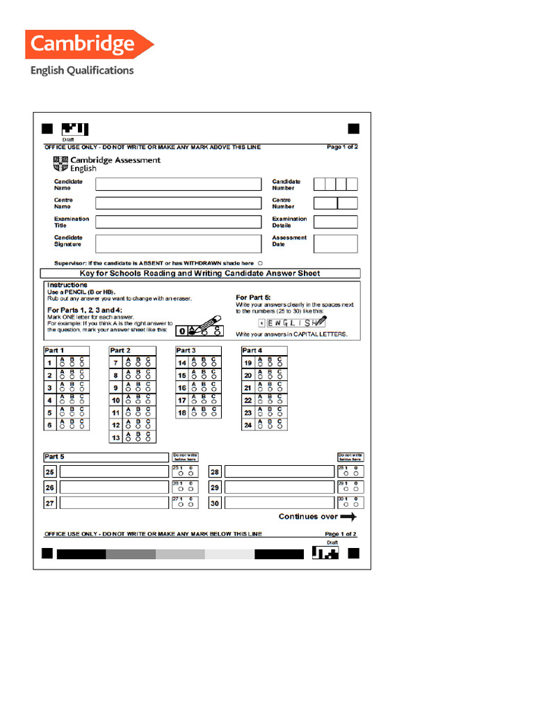 KET- RW Answer Sheet | PDF