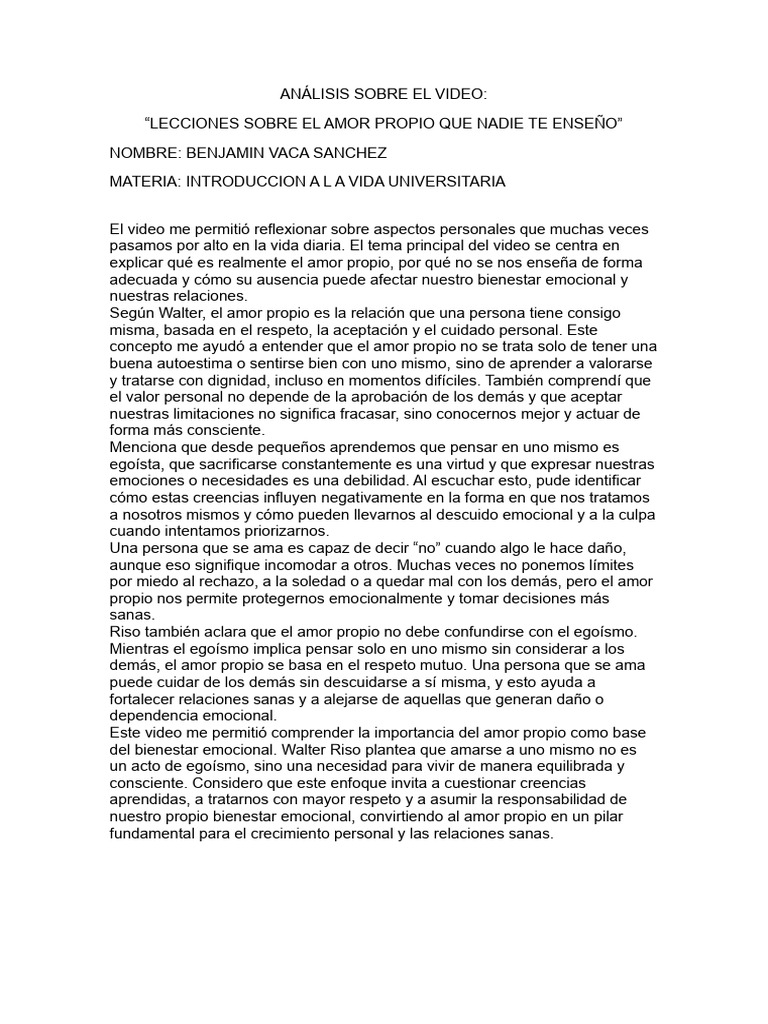 Análisis Sobre El Video Walter Riso - Benjamin Vaca Sanchez | PDF ...