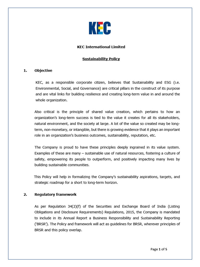 Sustainability Policy 6aug2022 | PDF | Sustainability | Governance