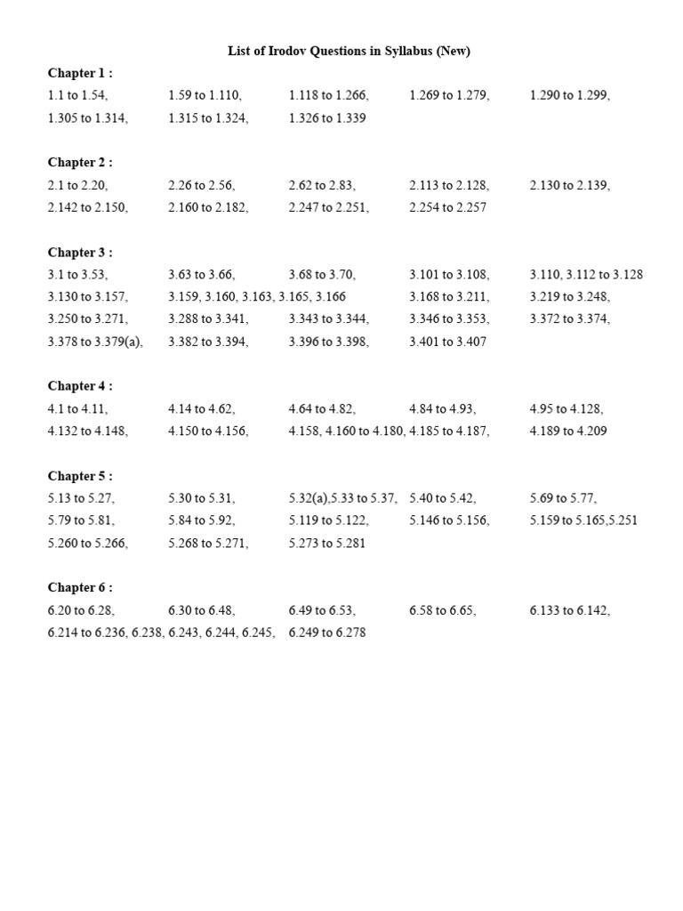 Irodov Questions by Chapter and Range | PDF