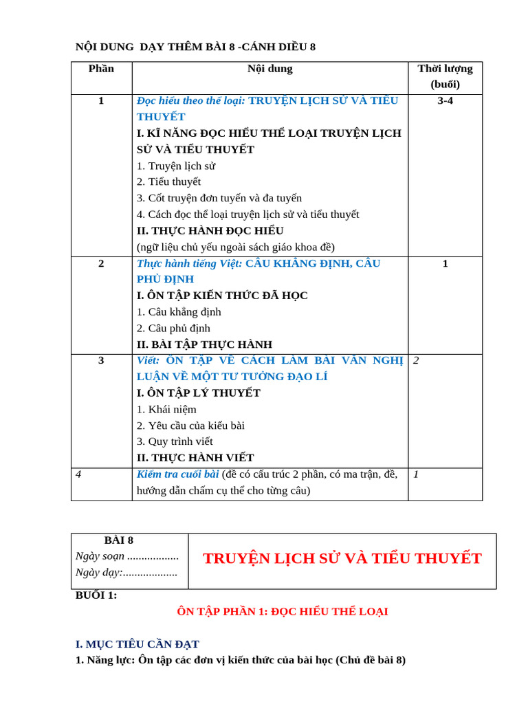 Nội Dung Dạy Thêm Bài 8 | PDF