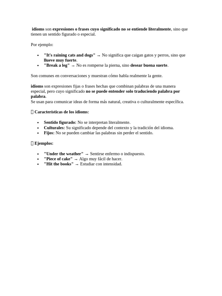 Idioms Son Expresiones o Frases Cuyo Significado No Se Entiende ...