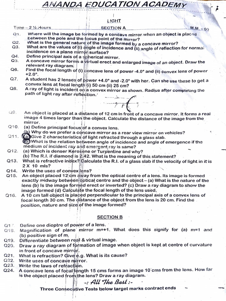 Concave and Convex Lens Questions | PDF | Electromagnetic Spectrum ...