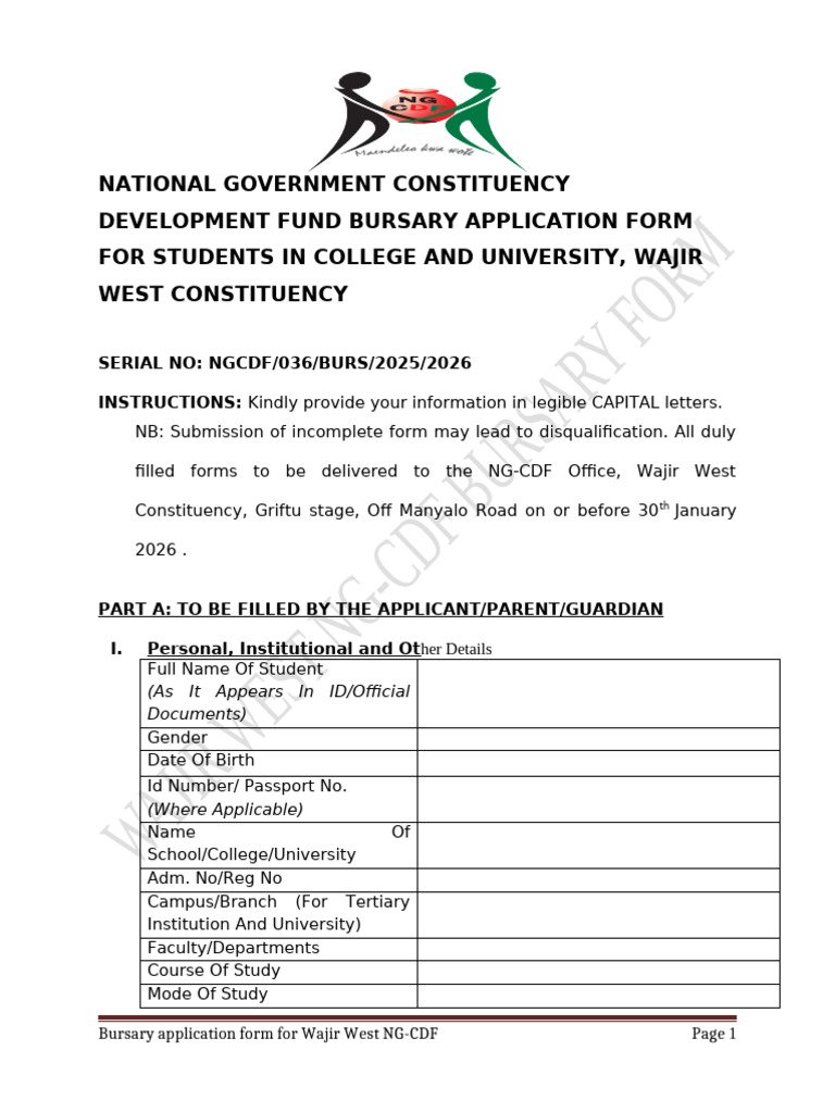Bursary Application Form For Tertiary 2025-2026 | PDF | Disability ...