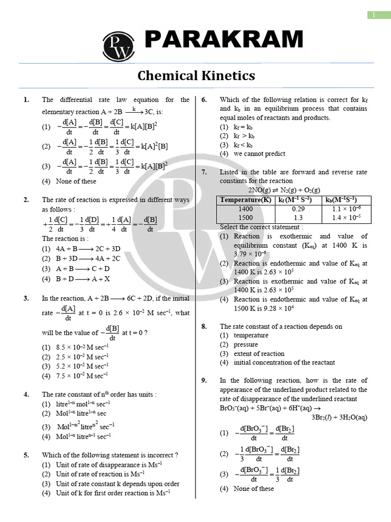 Chemical Kinetics: Rate Laws and Reactions | PDF | Reaction Rate ...