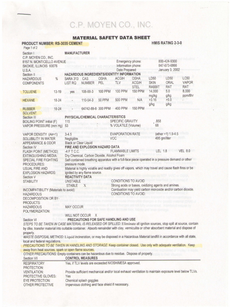 Mi 3035 Msds | PDF | Materials