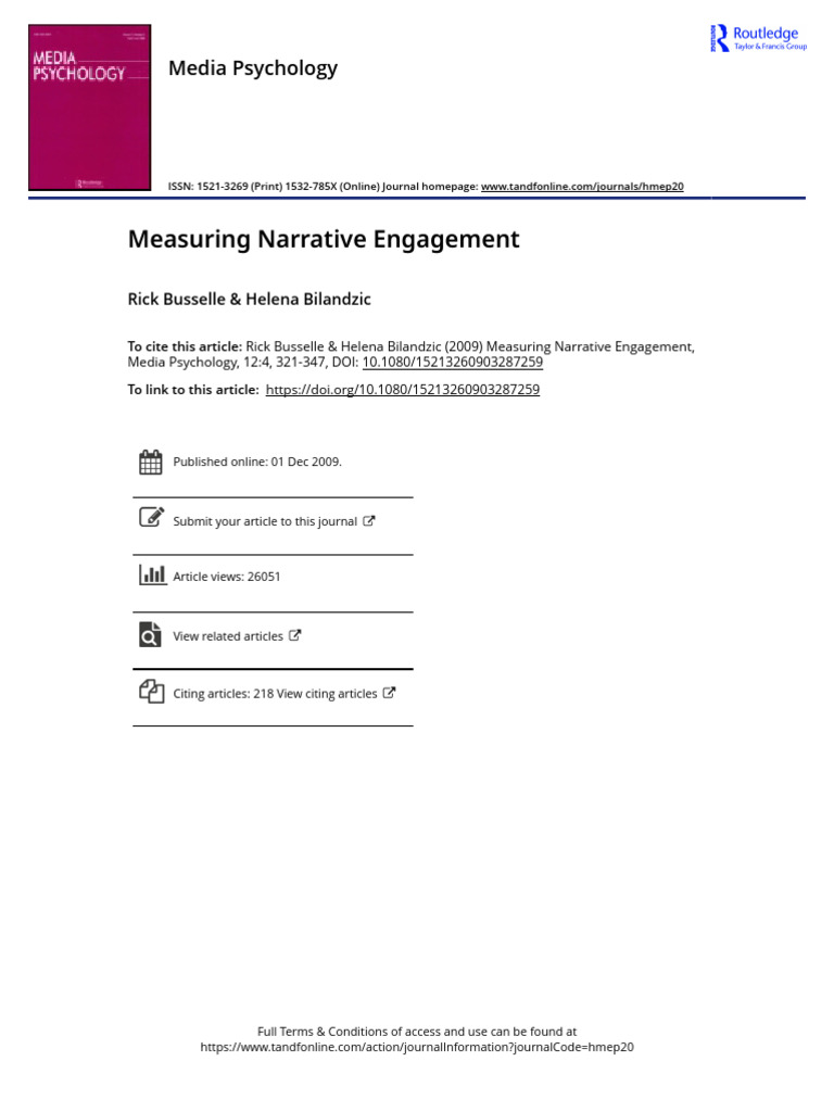 Measuring Narrative Engagement | PDF | Narrative | Cronbach's Alpha