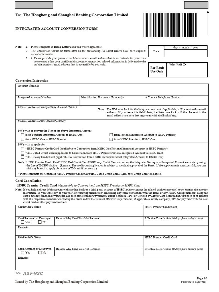 HSBC Integrated Account Conversion Form | PDF | Credit Card | Visa Inc.
