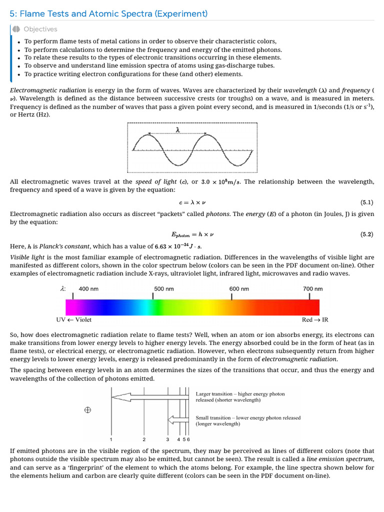 Flame Tests and Atomic Spectra Lab | PDF | Emission Spectrum ...