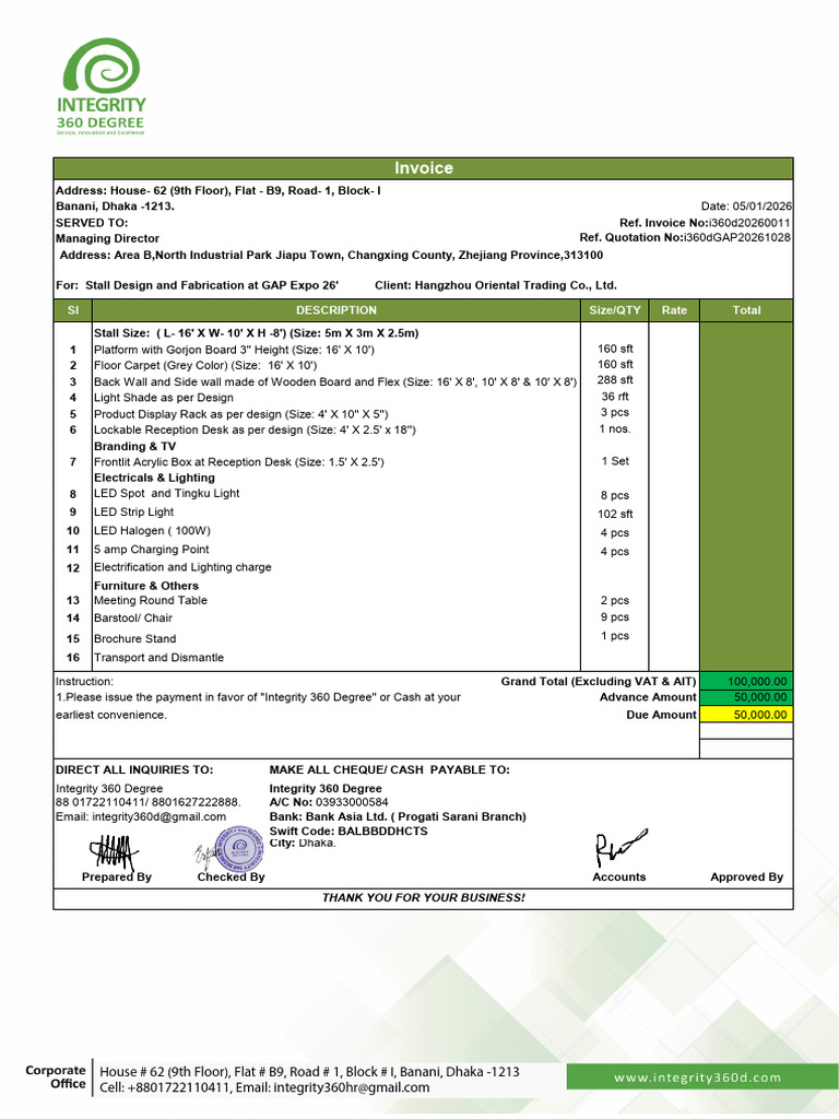 Stall Design Invoice for GAP Expo 26 | PDF