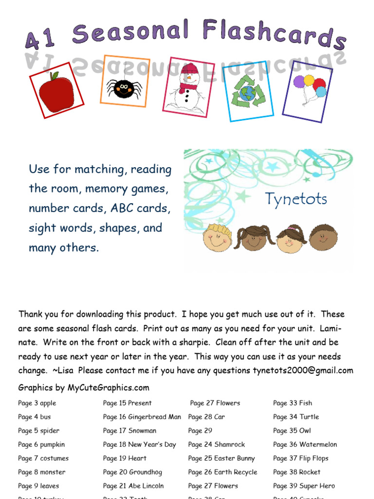 Seasonal Flash Cards for Learning | PDF