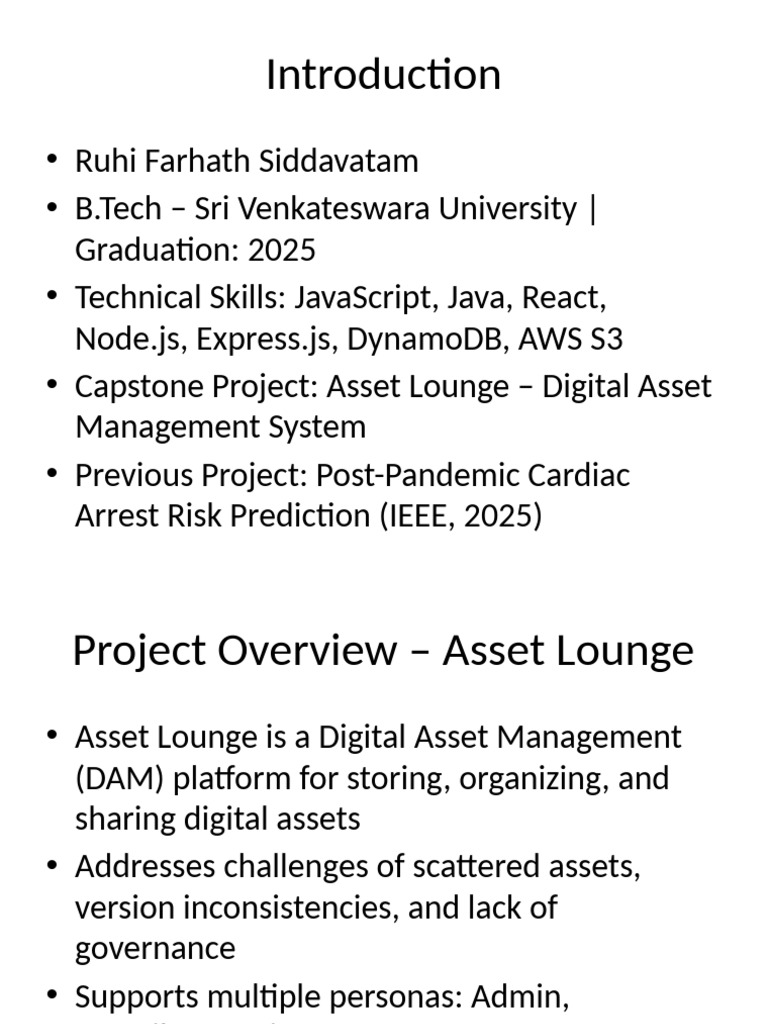 Asset Lounge Capstone Presentation Ruhi Siddavatam | PDF