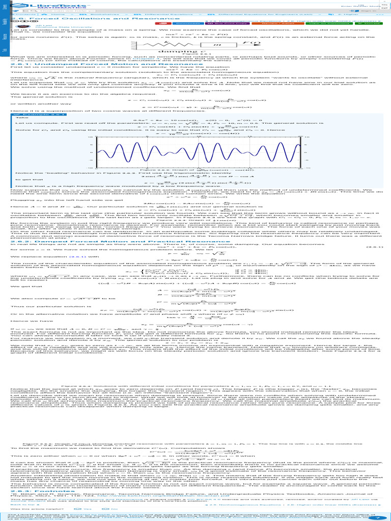 2.6 Forced Oscillations and Resonance - Mathematics LibreTexts | PDF | Resonance | Damping