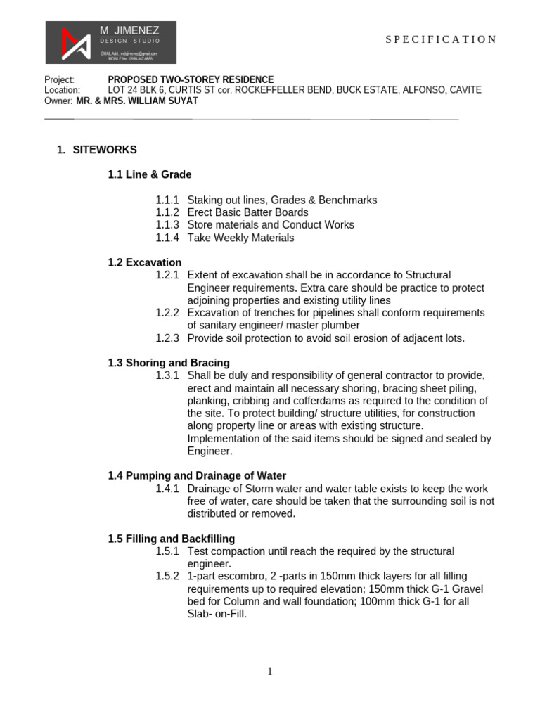 Architectural Specifications for residenial Project | PDF | Concrete | Tile