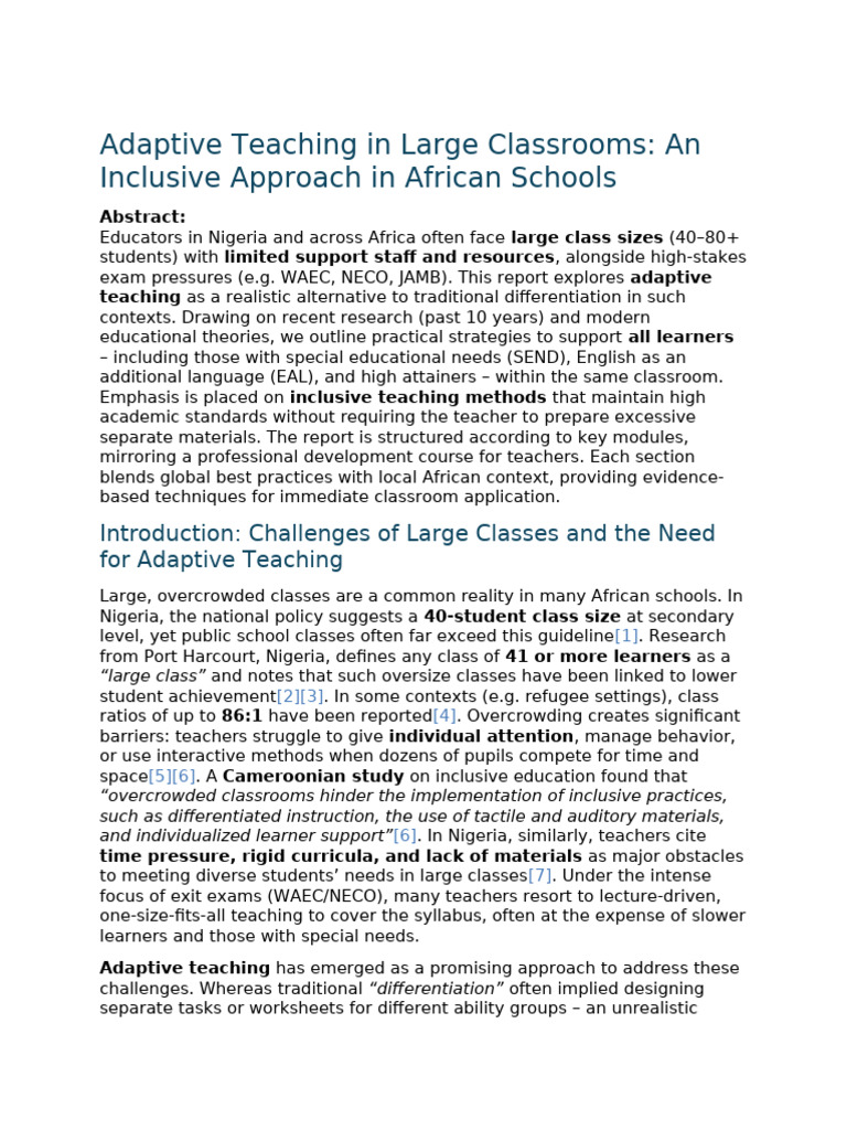 Adaptive Teaching in Large Classrooms - An Inclusive Approach in ...