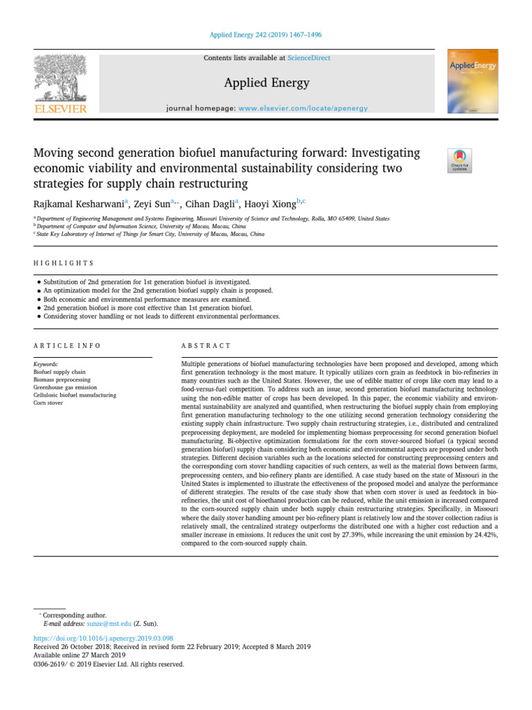 Second Generation Biofuel Supply Chain Optimization | PDF | Biofuel ...