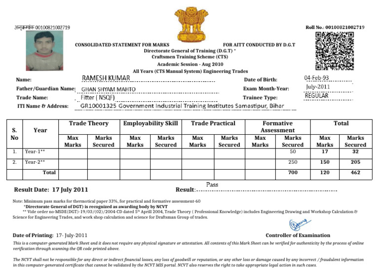 Final ITI marks sheet | PDF