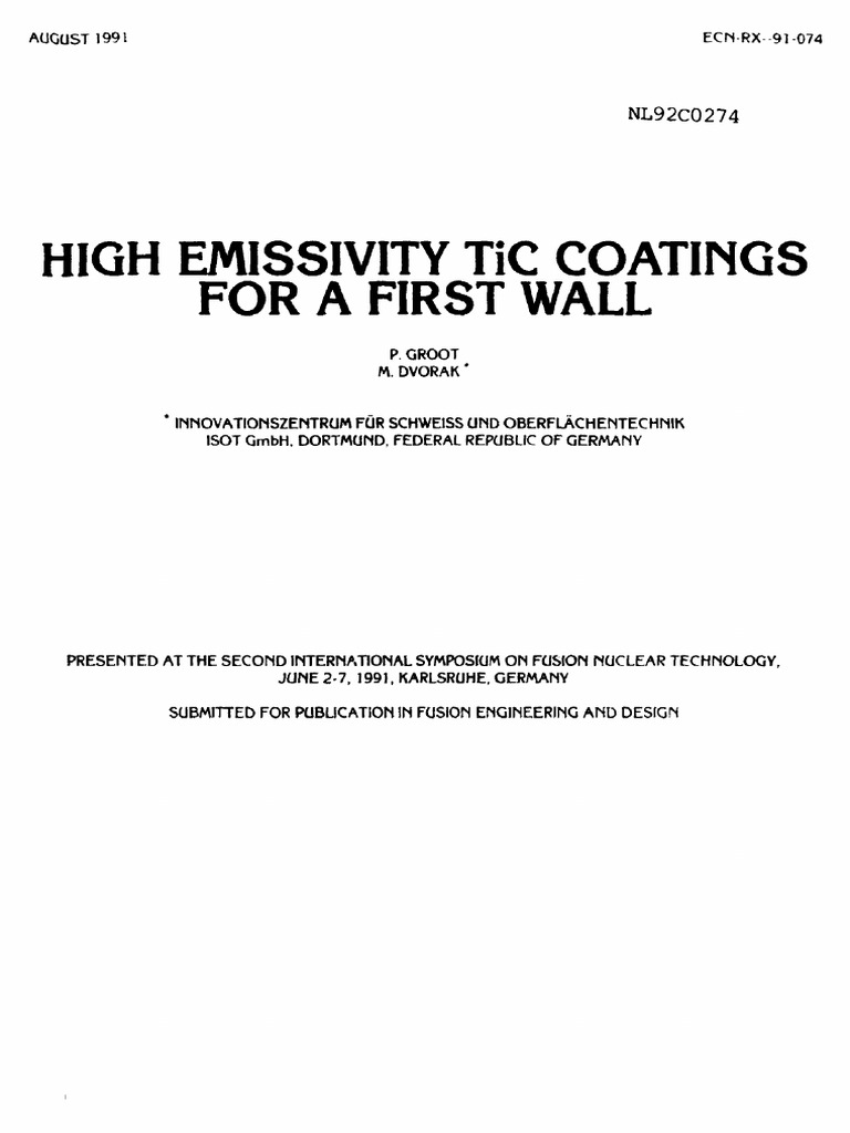 HIGH EMISSIVITY TiC COATINGS FOR A FIRST WALL | PDF | Coating ...