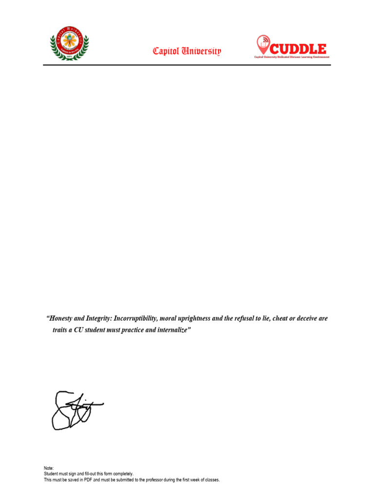 Capitol University Pledge of Honesty Form | PDF