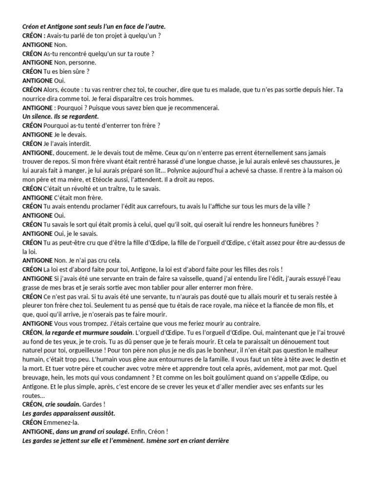 Confrontation entre Créon et Antigone | PDF | Mythologie de Thèbes