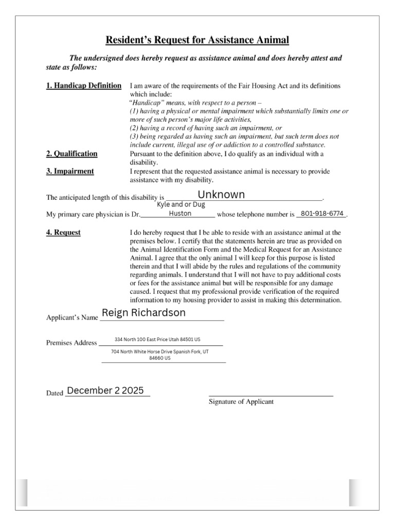 Assistance Animal Request Form.pdf (2) | PDF