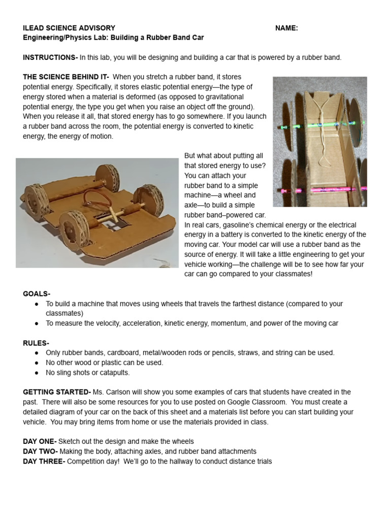 Rubber Band Car Engineering Lab Guide | PDF | Potential Energy ...