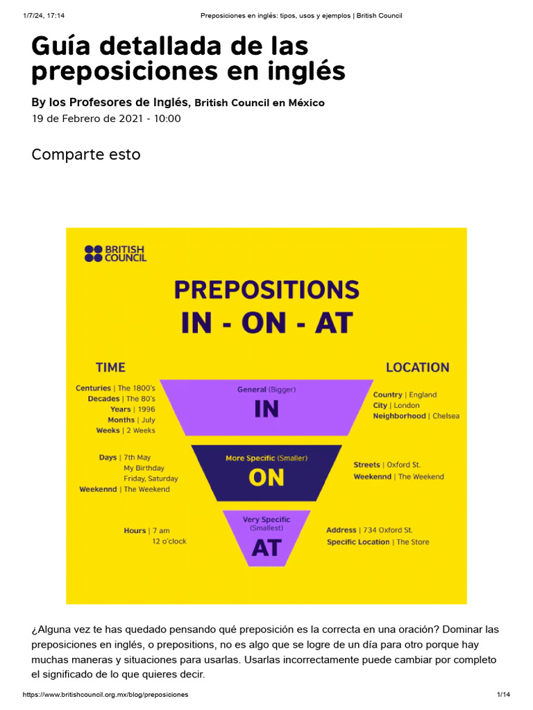 Preposiciones en Inglés_ Tipos, Usos y Ejemplos | PDF | Lingüística