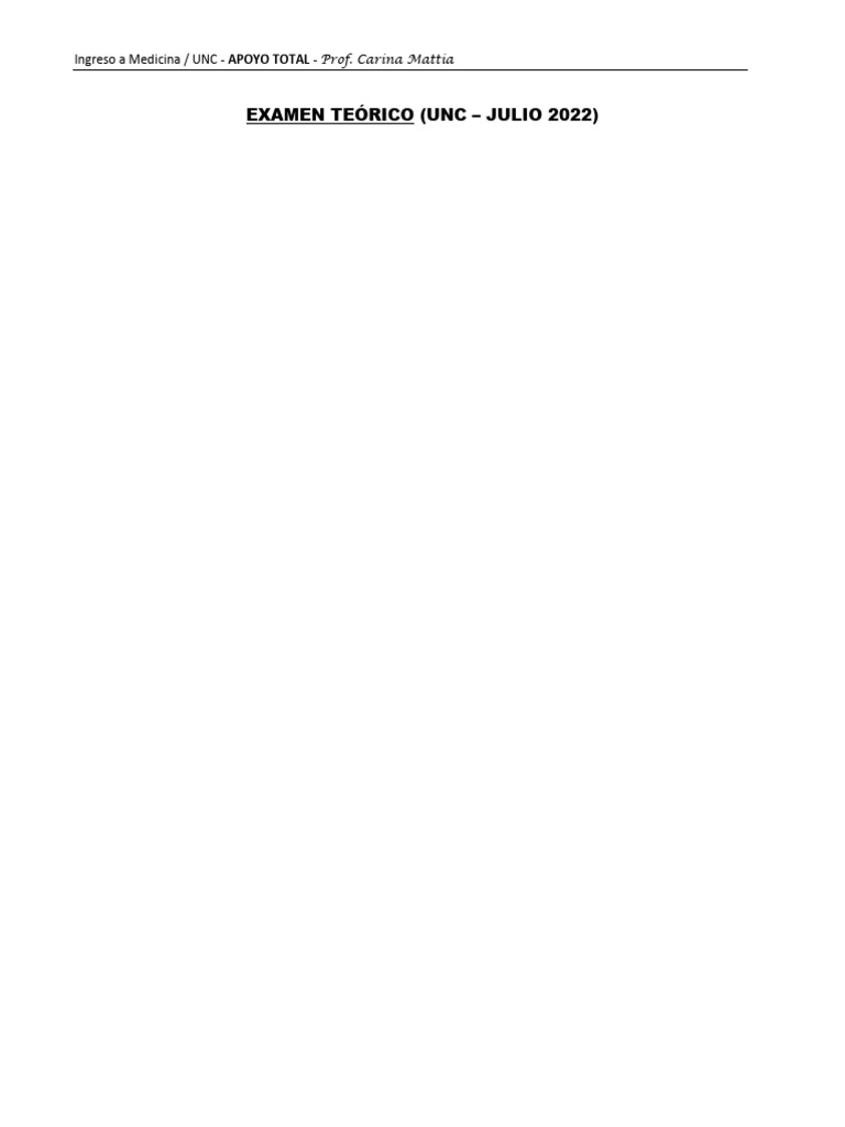 ExamenTeóricoFacuJulio 2022 para el ingreso a medicina | PDF | Membrana ...