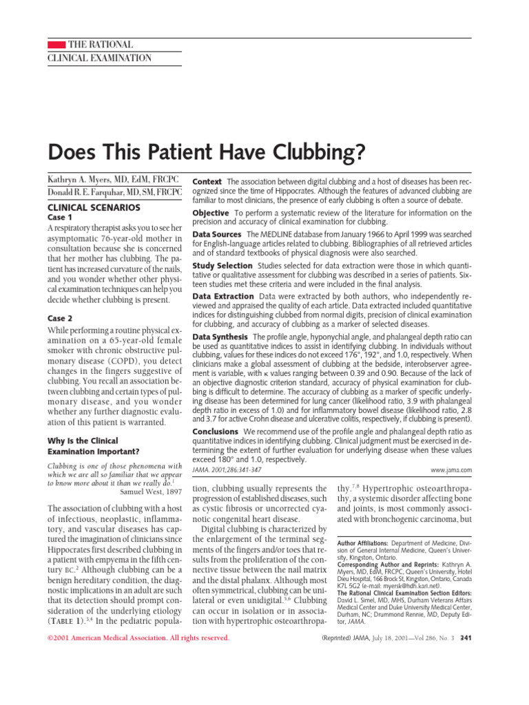 Diagnosing Clubbing: Clinical Insights | PDF | Sensitivity And ...