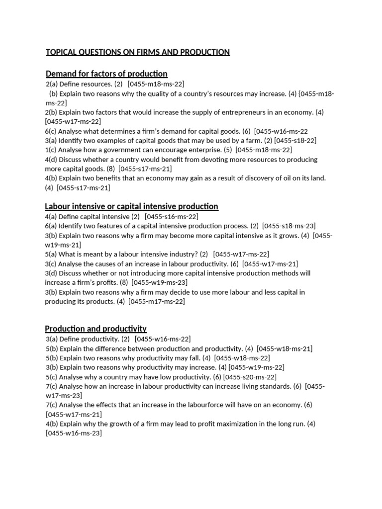 Topical Questions on Firms and Production | PDF | Mergers And ...