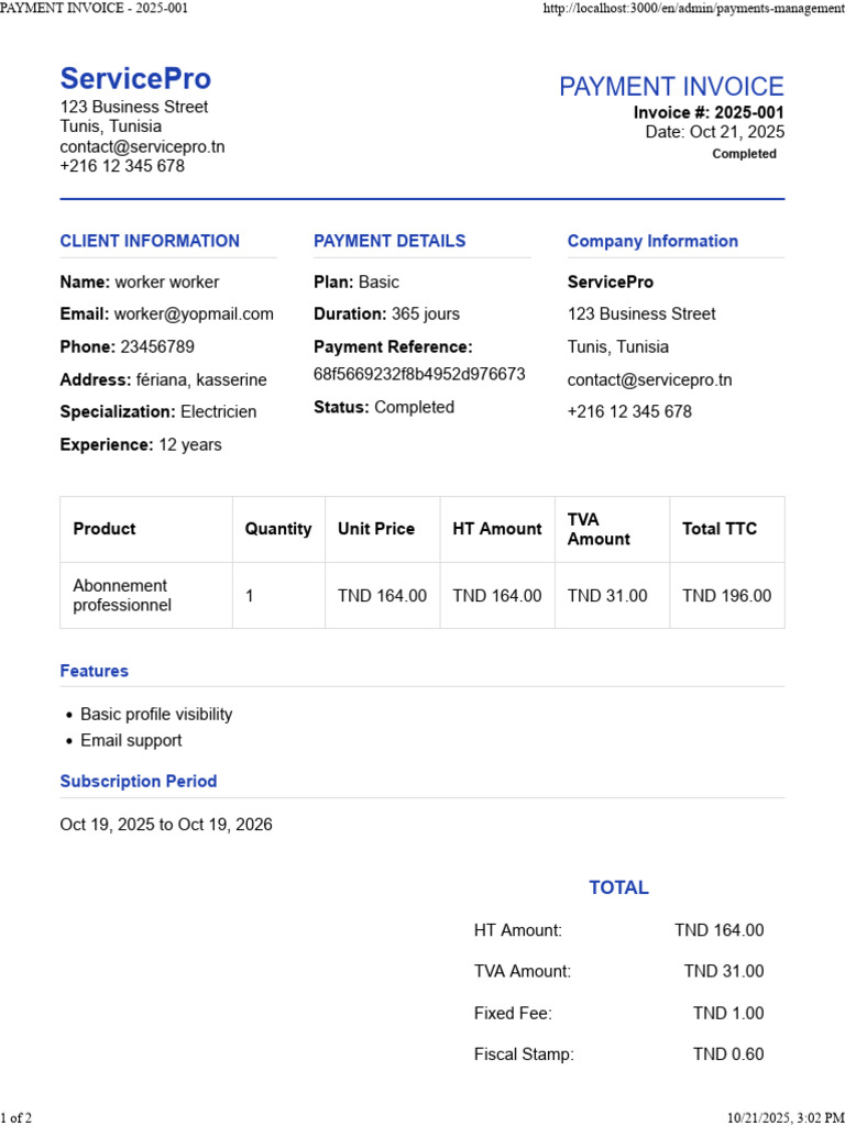 Payment Invoice - 2025-001 | PDF | Payments | Money