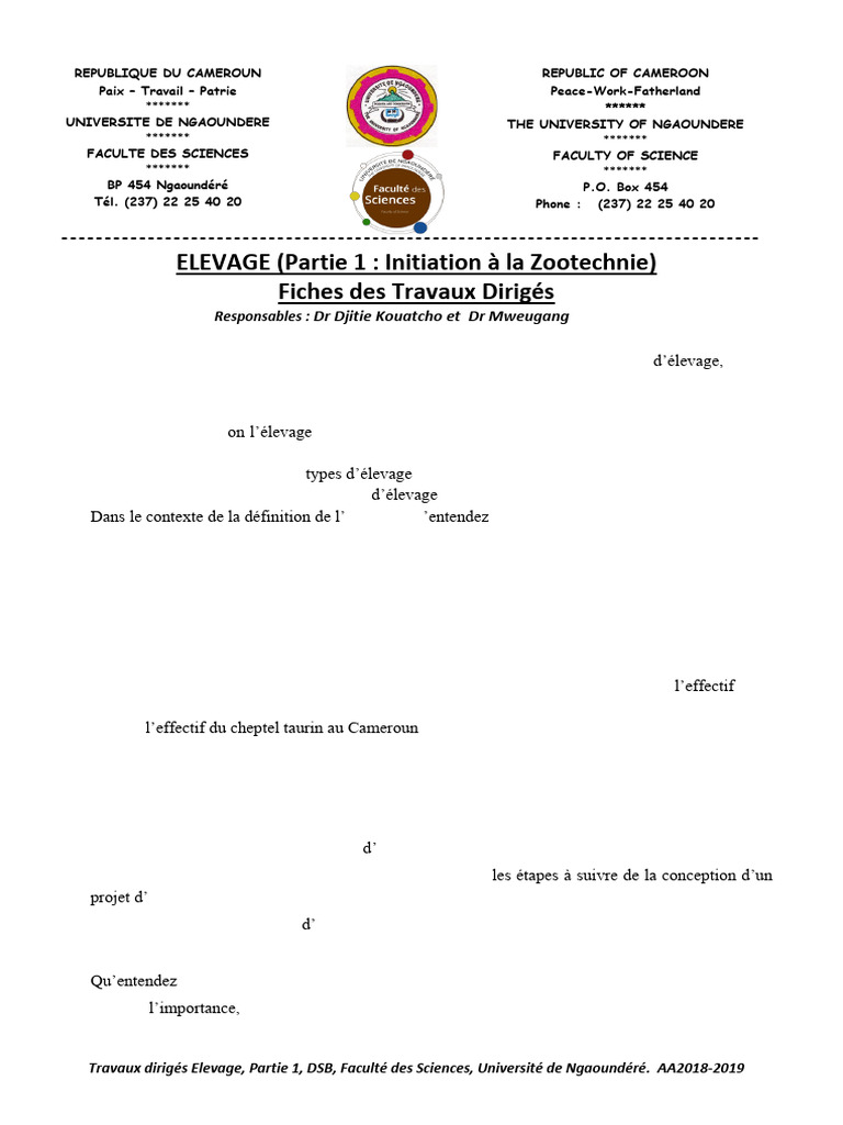 Initiation à la Zootechnie - Travaux Dirigés | PDF | Zoologie | Animaux ...