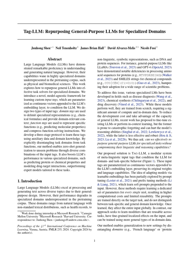 2024arxiv_Tag-LLM- Repurposing General-Purpose LLMs for Specialized ...