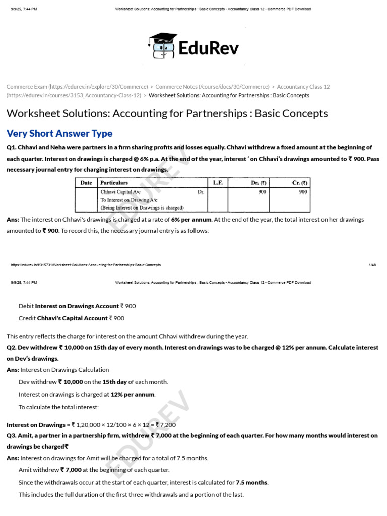 Worksheet Solutions_ Accounting for Partnerships _ Basic Concepts ...